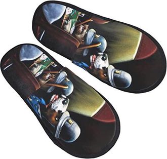 Generic Chaussons Femme Homme Chiens Jouant Aux Cartes Police Chaussures DInt&eacute;rieur Confortable Pantoufles En Peluche Antid&eacute;rapant Chausson DHiver Pour Voyage