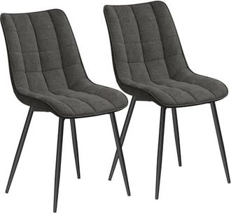 Woltu Chaises de Salle à Manger Lot de 2, Chaise de Cuisine Assise rembourrée en Lin épais Pieds en métal,Gris Foncé BH206dgr-2