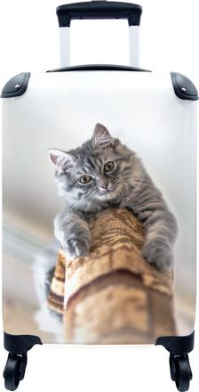 MuchoWow © Koffer Handgepäck Trolley Rollkoffer Kleine Reisekoffer mit 4 Rollen - Katze - Kratzbaum - Grau - Cabin Size < 55x40x23 & 55x40x20 cm - Fotokoffer -