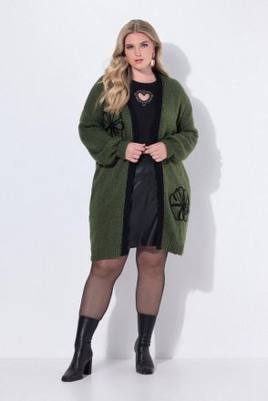 Miamoda Strickjacke Long-Strickjacke Straight Fit Blumen-Stickereien