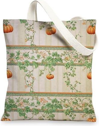 Generic Sacs fourre-tout vintage en toile à motif floral, légers, lavables et réutilisables, pour le shopping, la plage, les voyages, vert, 13x15 Inch