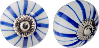 Nicola Spring Möbelknöpfe aus Keramik - Blumendesign - Dunkelblaue Linien - 6 Stück