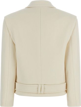 Balmain Double-Breasted Wool Blend Blazer - Cream