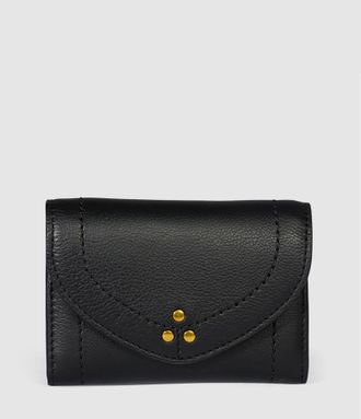 Jerome Dreyfuss Portefeuille Helmut PM Cuir Lisse Noir Brass