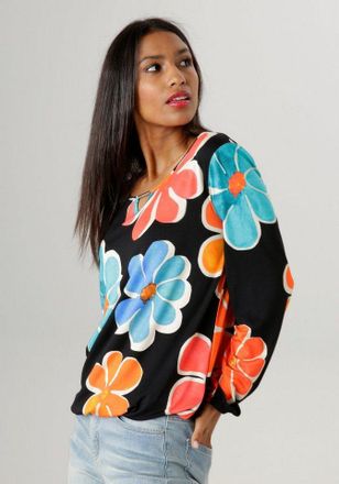 Aniston Langarmshirt mit Cut-out und farbenfrohem Bl&uuml;tendruck