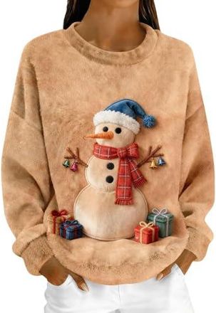 Generic Pull de Noël pour femme, pull mignon 3D avec imprimé renne et bonhomme de neige, arbre de neige, sweat-shirt de Noël en polaire imprimé graphique Père