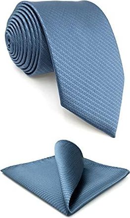 Shlax & Wing Cravate pour homme Cravates bleu acier Cravate de taille classique de couleur unie avec ensemble de pochette de costume