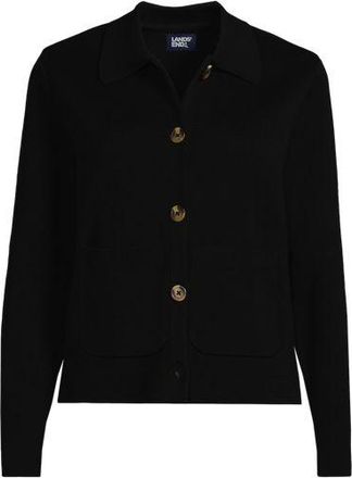 Lands End Feinstrick-Jacke aus Baumwolle, Damen, Gr&ouml;&szlig;e:44-46 regular, Schwarz, Baumwolle, by Lands End