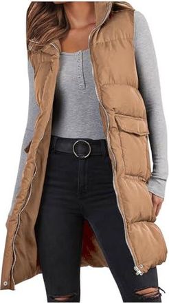 Generic Vestes pour femmes 2026 - Couleur unie - &Agrave; capuche - Longue veste rembourr&eacute;e &agrave; capuche - Manteau mince, kaki, XXL