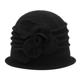 ZLYC Chapeau de bowler dhiver en laine pour femme - Style vintage des ann&eacute;es 1920, rose/noir, taille unique