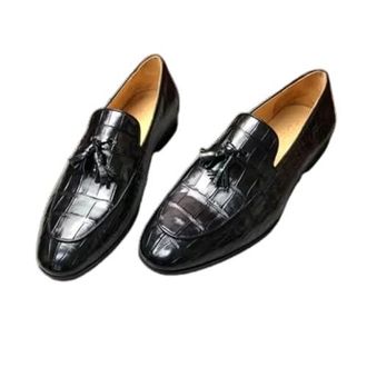 Generic Authentique peau de crocodile exotique pour homme, chaussures habill&eacute;es classiques noires en cuir v&eacute;ritable dalligator pour homme, mocassins &agrave; enfiler