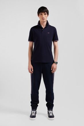 Eden Park Polo Manches Courtes En Coton Stretch Bleu Marine Col Jacquard Eden Park Coupe Slim