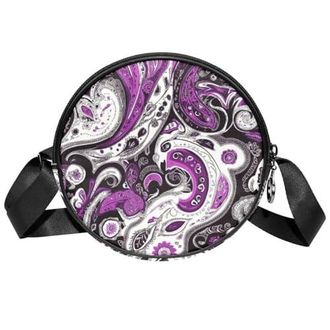 Generic Sac &agrave; bandouli&egrave;re Circle pour femme, petit sac &agrave; bandouli&egrave;re abstrait violet avec fermeture &eacute;clair, bretelles r&eacute;glables, sac &agrave; main rond d&eacute;contract&eacute; p