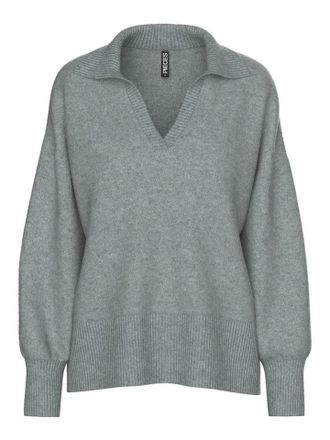 Pieces V-Ausschnitt-Pullover PCMALOU LS POLO KNIT NOOS BC