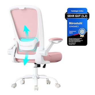 Songmics B&uuml;rostuhl ergonomisch, Drehstuhl mit Mesh, Lendenst&uuml;tze, Wippfunktion, 53 cm gro&szlig;e Sitzfl&auml;che, klappbare Armlehnen, Arbeits- und Schlafzimmer, Student