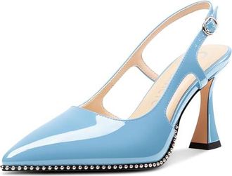Castamere Femmes Slingback Bloc Chunky Haut High Talon Heel Ferm&eacute; Pointu Bout Escarpins Dress Mariage Party Chaussures 9 CM Heels Bleu Ciel 39 EU