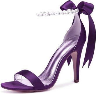 Generic Sandales &Agrave; Talons Hauts Femmes Satin Chaussures De Mari&eacute;e Mariage Dress F&ecirc;te Peep Toe Hauts Talons10.5Cm,Violet,42 EU