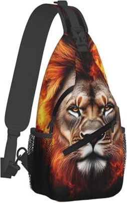 Generic Mode Sacoche Homme Bandouliere Art du lion enflamm&eacute; cool Sacs Poitrine Antivol Crossbody Bag pour Randonn&eacute;e Femme Voyage