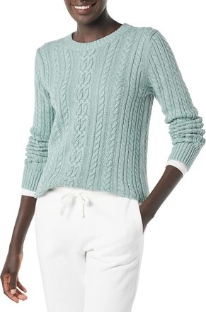 Amazon Essentials Damen Weicher Fisherman Cable Langarm-Pullover Mit Rundhalsausschnitt (In Übergröße Erhältlich), Salbeigrün Meliert, XL Große Größen