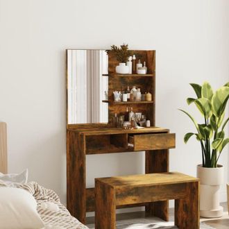 vidaXL Coiffeuse avec miroir Ch&ecirc;ne fum&eacute; 74,5x40x141 cm Vidaxl