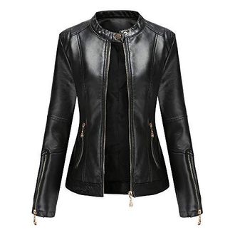 Dissa Veste Cuir Femme Fermeture éclair Veste Motard Similicuir Slim Col Montant Court Veste,4XL,C258N