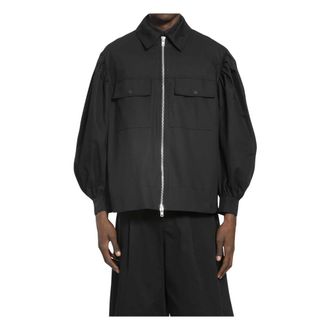 Simone Rocha Homme, Vestes, Noir, Taille: M Veste utilitaire &agrave; manches bouffantes et poche stylo avec marguerite