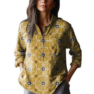 Generico Chemise Femme Curvy &agrave; Manches Longues Blouse en Lin Coton D&eacute;contract&eacute; Respirant T Shirt Col en V Classique Chemisier Vintage Fantaisie avec Boutons Mo