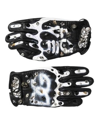 Dolce & Gabbana Womens Gloves Black White Crystal Wrist Length Mitten And 10+pl