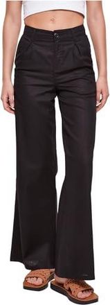 Urban Classics Ladies High Linen Mixed Wide Leg Pants, Pantalons Femme, Black