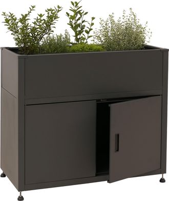 Mendler Hochbeet HWC-O85, Metallhochbeet Blumenkasten Pflanzk&uuml;bel Stauraum, Metall 33kg 91x101x51cm - anthrazit
