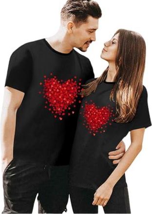 Generic T-shirt d&eacute;contract&eacute; &agrave; col rond pour femme pour la Saint-Valentin 2026 | Haut &agrave; manches courtes pour plus de confort et de style, Noir, XXL