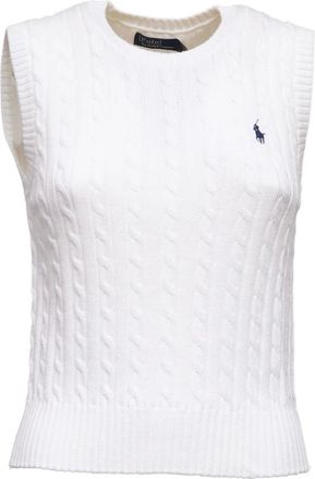 Polo Ralph Lauren Femme, Pulls, Blanc, Taille: 38 FR Gilet en maille torsad&eacute;e