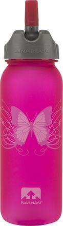 NATHAN Trinkflasche Flip Straw Pure Bottle, Butterfly Pink Frosted