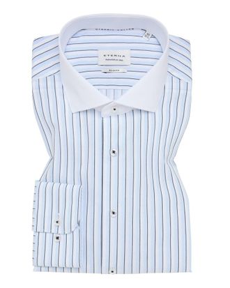 Eterna Baumwollhemd mit Streifen und Kontrastkragen, Slim Fit in