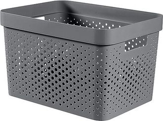 Curver Panier de Rangement Infinity 17L Recyclé - Rangement Multiusage, Empilable et Emboîtable - 35,5 x 26,2 x 21,9 cm - Gris Anthracite
