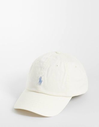 Polo Ralph Lauren Casquette de baseball en serg&eacute; &agrave; logo embl&eacute;matique - Cr&egrave;me-Blanc
