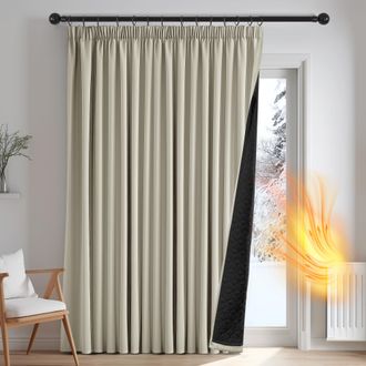 Deconovo Thermovorhang K&auml;lteschutz, Gardinen mit Kr&auml;uselband gegen K&auml;lte, W&auml;rmeisolierend Vorhang Verdunkelung Wohnzimmer, 220 x 300(H&ouml;hexBreite), Hellbeige, 1