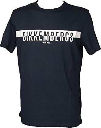 Dirk Bikkembergs t-Shirt Homme Manches Courtes col Rond imprimé Pur Coton Article BKK2MTS03 série Demi Logo, Navy, M