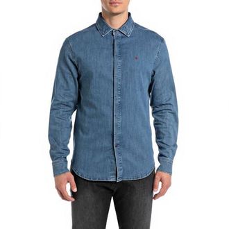 Replay M4131 Chemise, 009 Medium Blue, XL Hommes