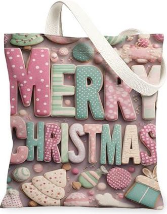 Generic Sacs fourre-tout en toile avec motif biscuits festifs, sacs d&eacute;picerie r&eacute;utilisables, vintage, fantaisie, l&eacute;gers, lavables, p&ecirc;che, 13x15 Inch