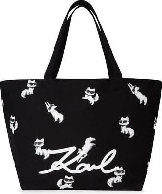 Karl Lagerfeld Shopper - Ikon Shopper mit Choupette-Print - Gr. unisize - in Schwarz - für Damen