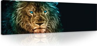 ForWall Leinwand Bilder - Löwe Abstrakt Schwarz Tiere - 145x45 cm Leinwandbilder - Bild auf leinwand - Wandbild XXL groß Wandbilder für Wohnzimmer Schlafzimme