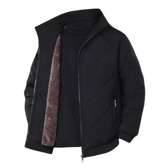 Generic Veste de travail épaisse et chaude pour homme avec fermeture éclair en coton rembourré et doublure polaire grande taille, Noir, XL