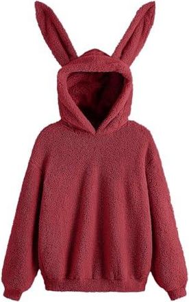 Generic 2026 Vestes pour femmes automne hiver d&eacute;contract&eacute; mignon solide sweat &agrave; capuche manteau veste sweat, bordeaux, XXL