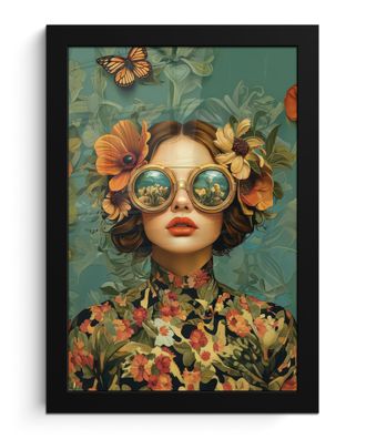 MuchoWow © Wandbilder mit Rahmen 20x30 cm Wanddeko Bilder Wohnzimmer Moderne Zimmerdeko Geschenk Bilderrahmen Frau - Blumen - Schmetterlinge - Natur - Vintage