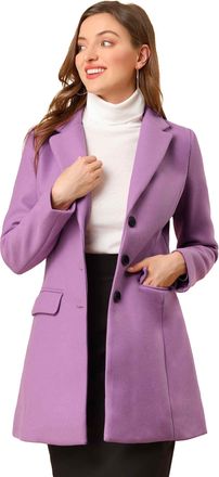 Allegra K Damen Wollmantel Revers Knopfleiste Wintercoat Mantel Helles Lila XL