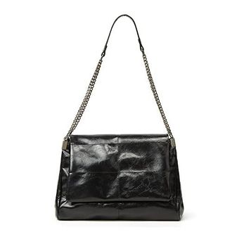 Generic Sac &agrave; bandouli&egrave;re en cuir avec cha&icirc;ne pour femme - Grand sac &agrave; main tendance et sac &agrave; main r&eacute;tro, Noir, Large