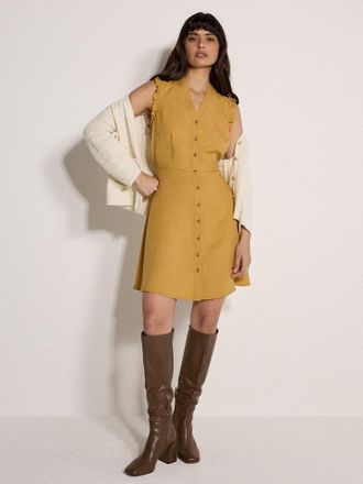 Apricot Minikleid Mini-Kleid mit R&uuml;schen und Knopfleiste