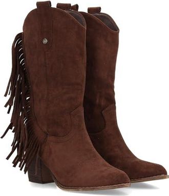 Shoes & Blues Botte demi-cana Cowboy avec d&eacute;tails de franges lat&eacute;rales, talon large de hauteur moyenne et poign&eacute;es. Fermeture lat&eacute;rale avec fermeture &eacute;clair id&eacute;ale 