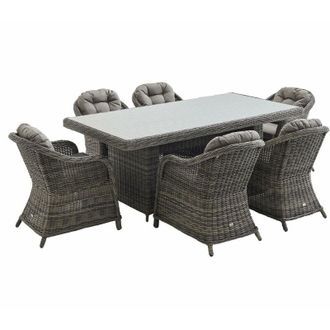 Sweeek Gartentisch 6 Sitze Polyrattan - Lecco Grau / Grau